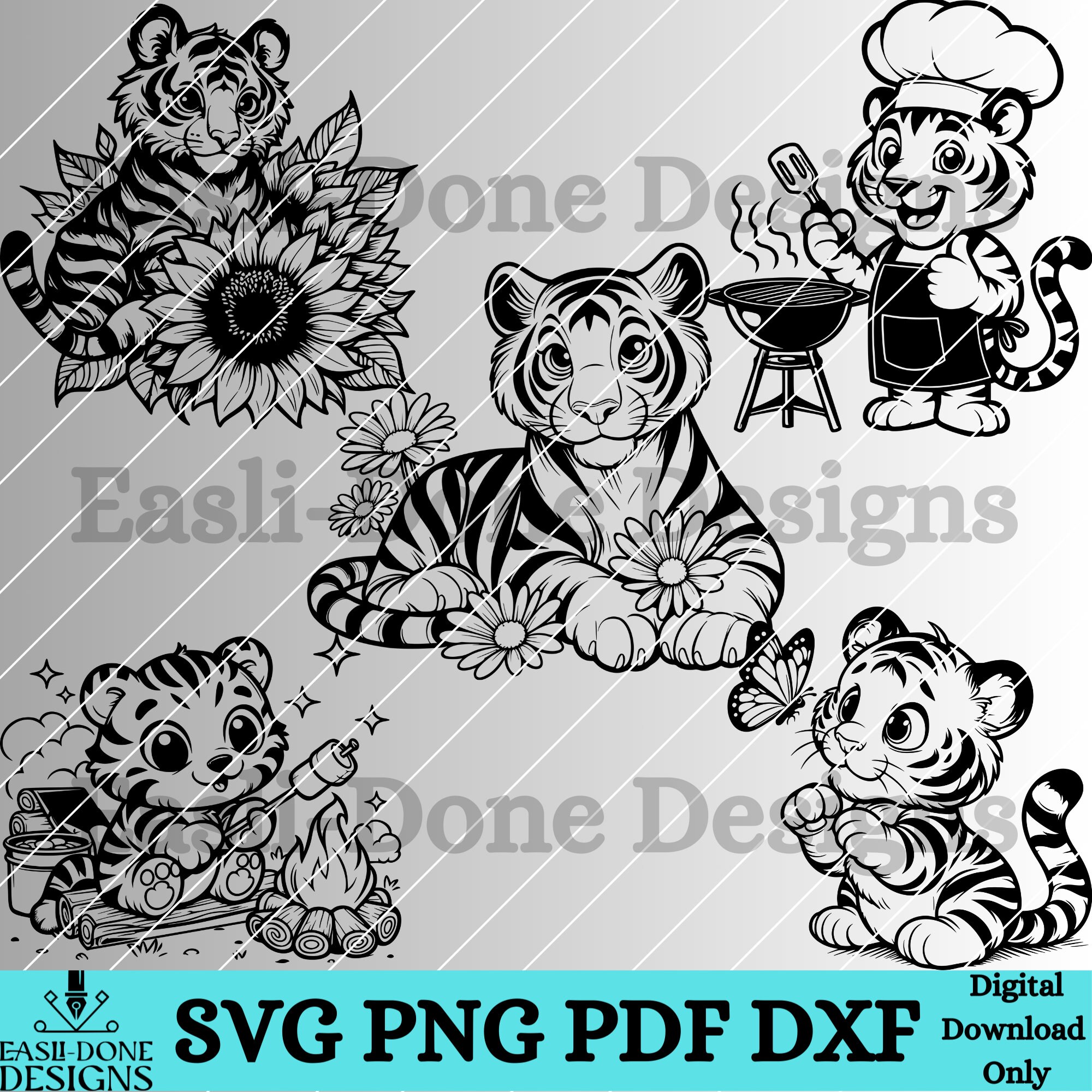 Tiger Bundle of 10 SVG PNG Pdf Dxf File Adventure Tiger Clipart Designs ...