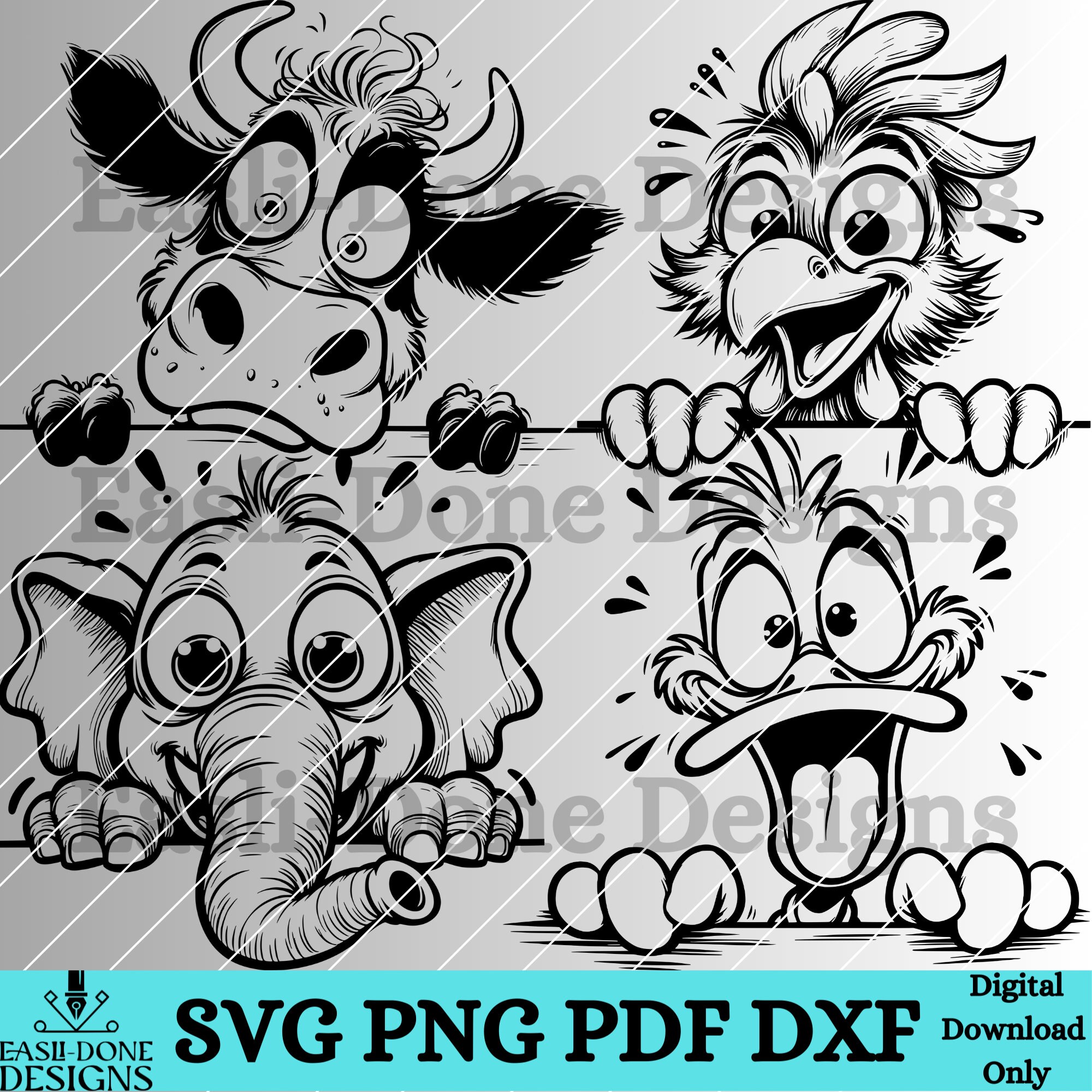 Crazy Fun Peeking Animal Outline Bundle SVG PNG Pdf and Dxf Files ...