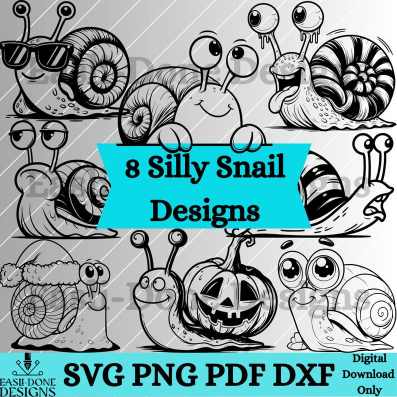 Silly Snail Design Outline Bundle SVG PNG Pdf Dxf Files Instant ...