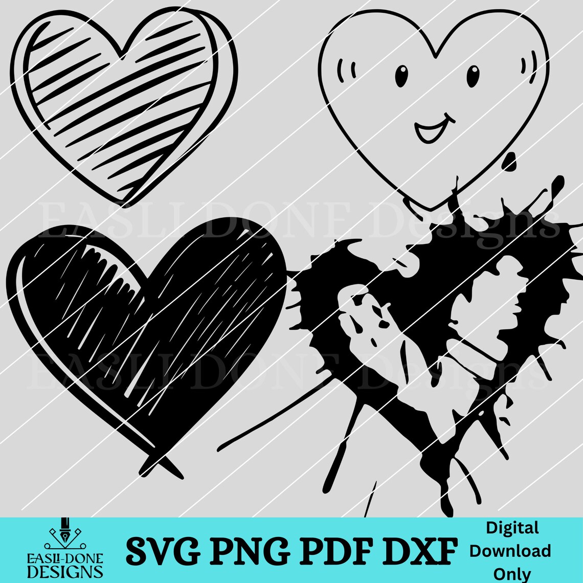 Unique Hearts SVG PNG Bundle Collection of 20 Hand Drawn and Modern ...