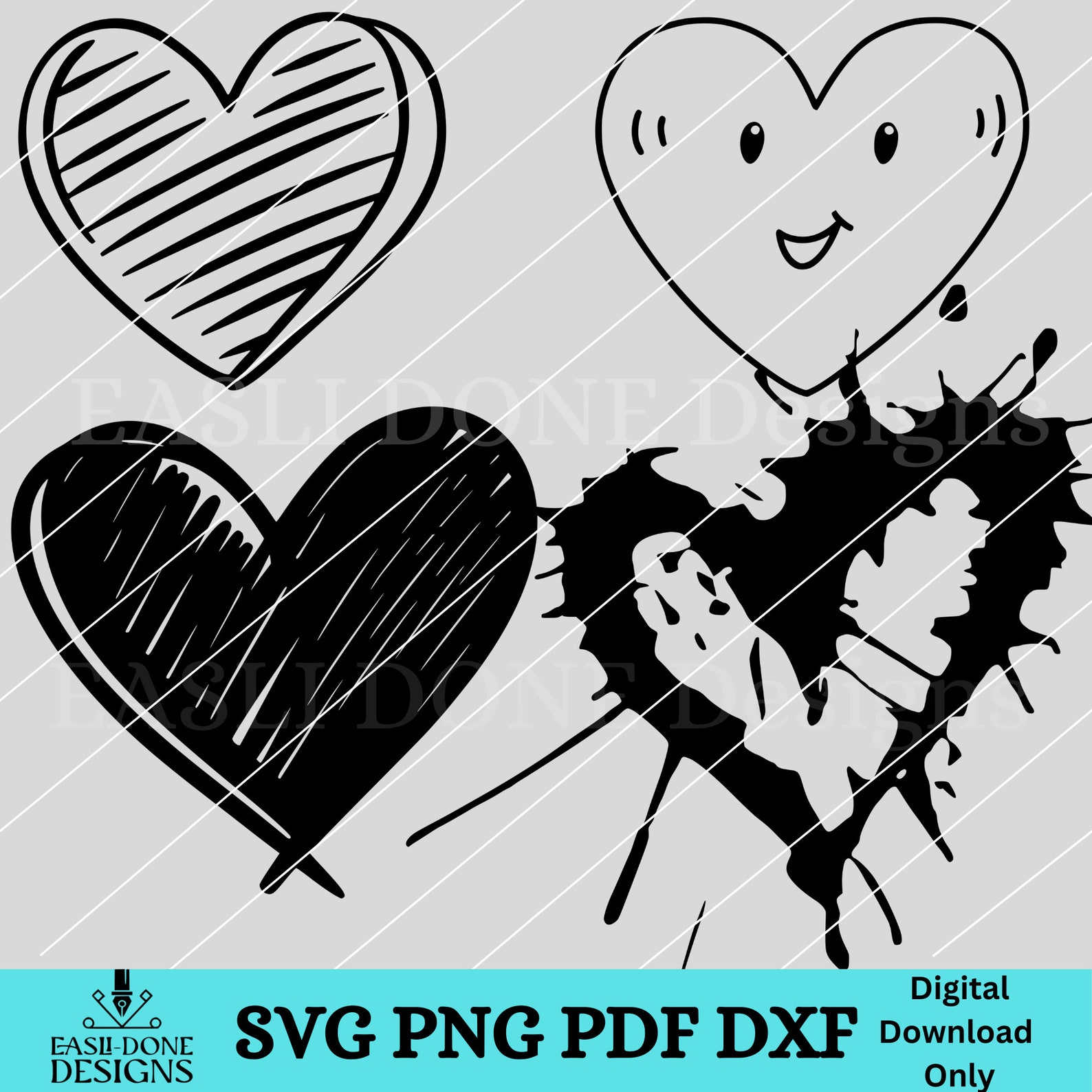 Unique Hearts SVG PNG Bundle Collection of 20 Hand Drawn and Modern ...