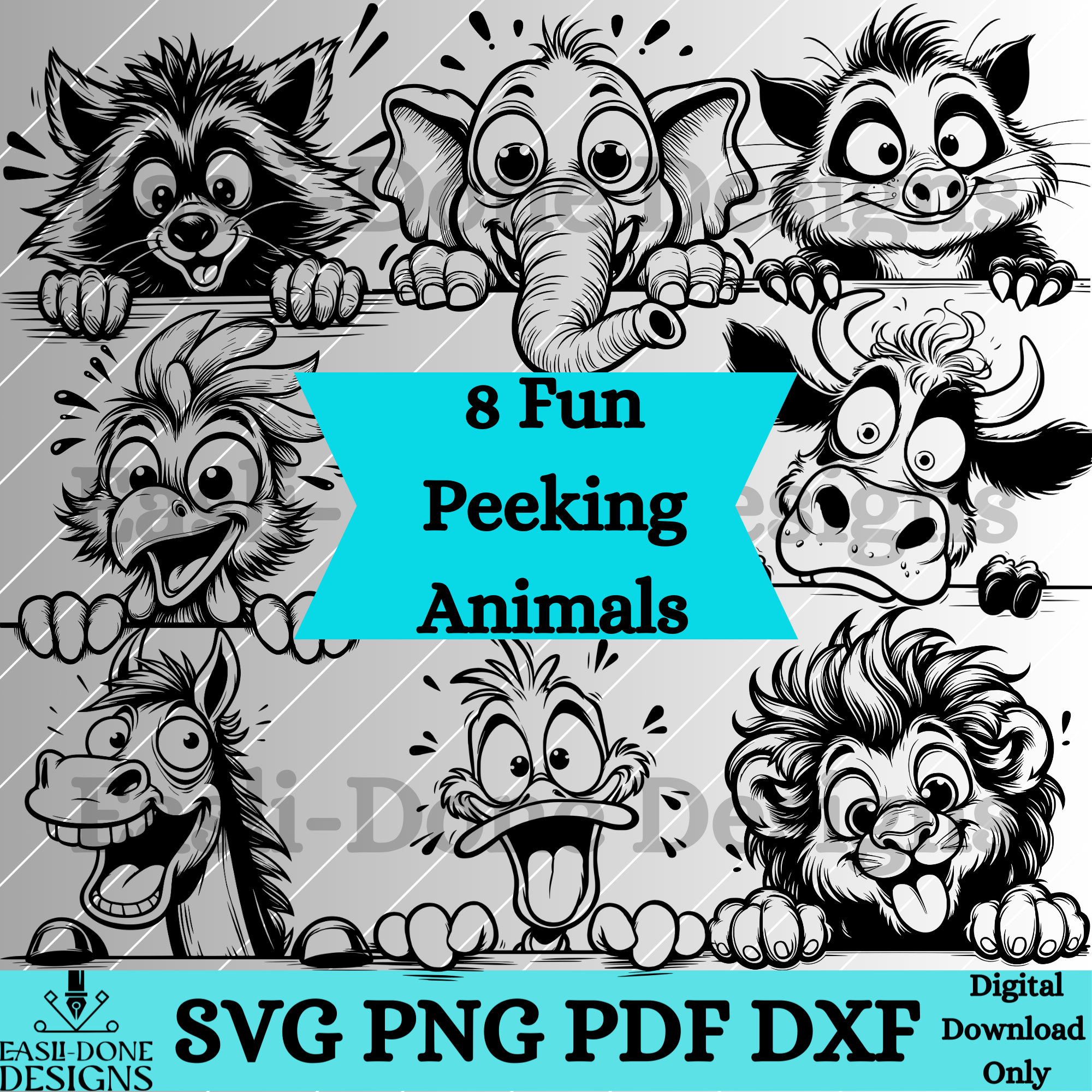 Crazy Fun Peeking Animal Outline Bundle SVG PNG Pdf and Dxf Files ...