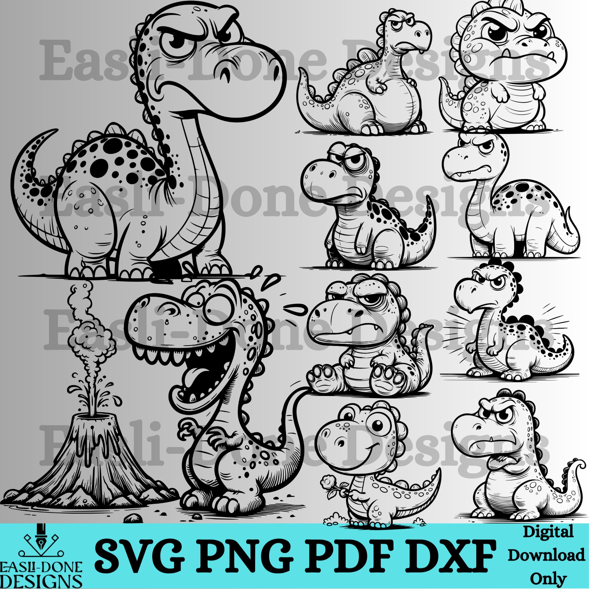 Dinosaur SVG Bundle: 50 Dino Outlines, Silhouettes & Clipart (digital ...