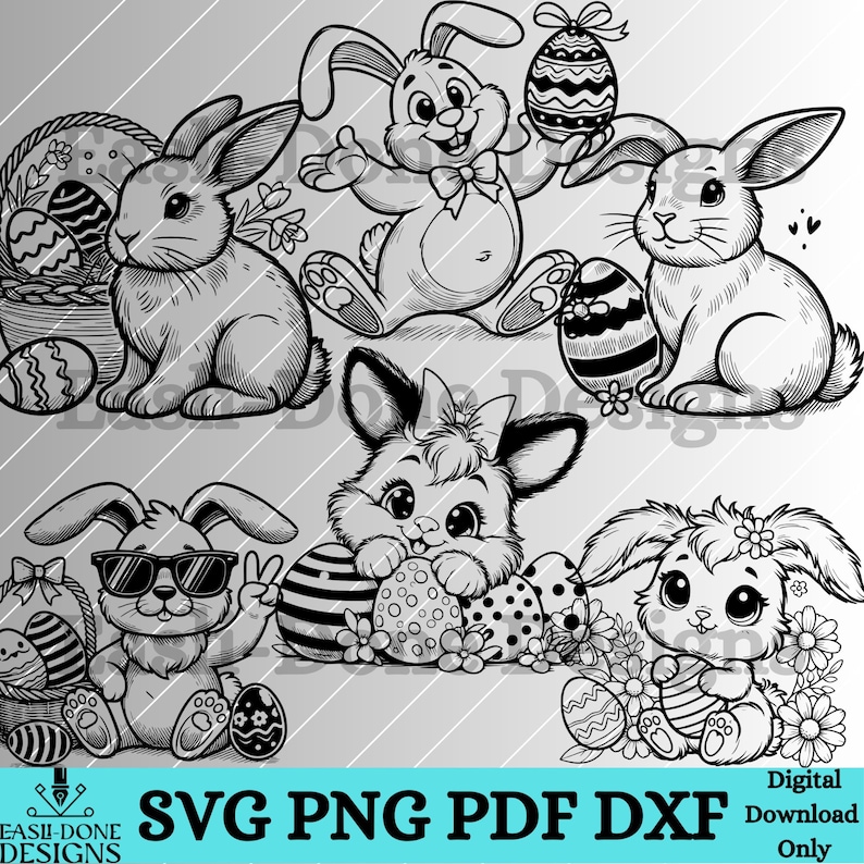 Kawaii Easter Bunny SVG Clipart: Rabbit Animal Designs (digital ...