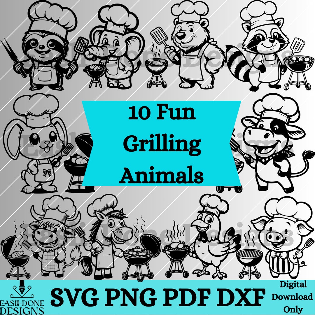 Father's Day Grilling Animal Outline Bundle 10 SVG PNG Pdf and Dxf ...