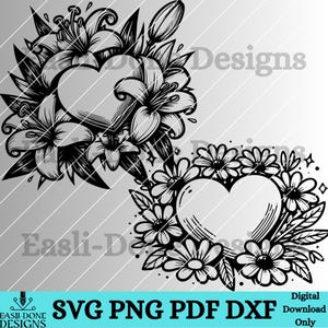 Floral Heart Svg, Flower Outline Svg Daisy Heart Svg Png Tulip Hearts ...