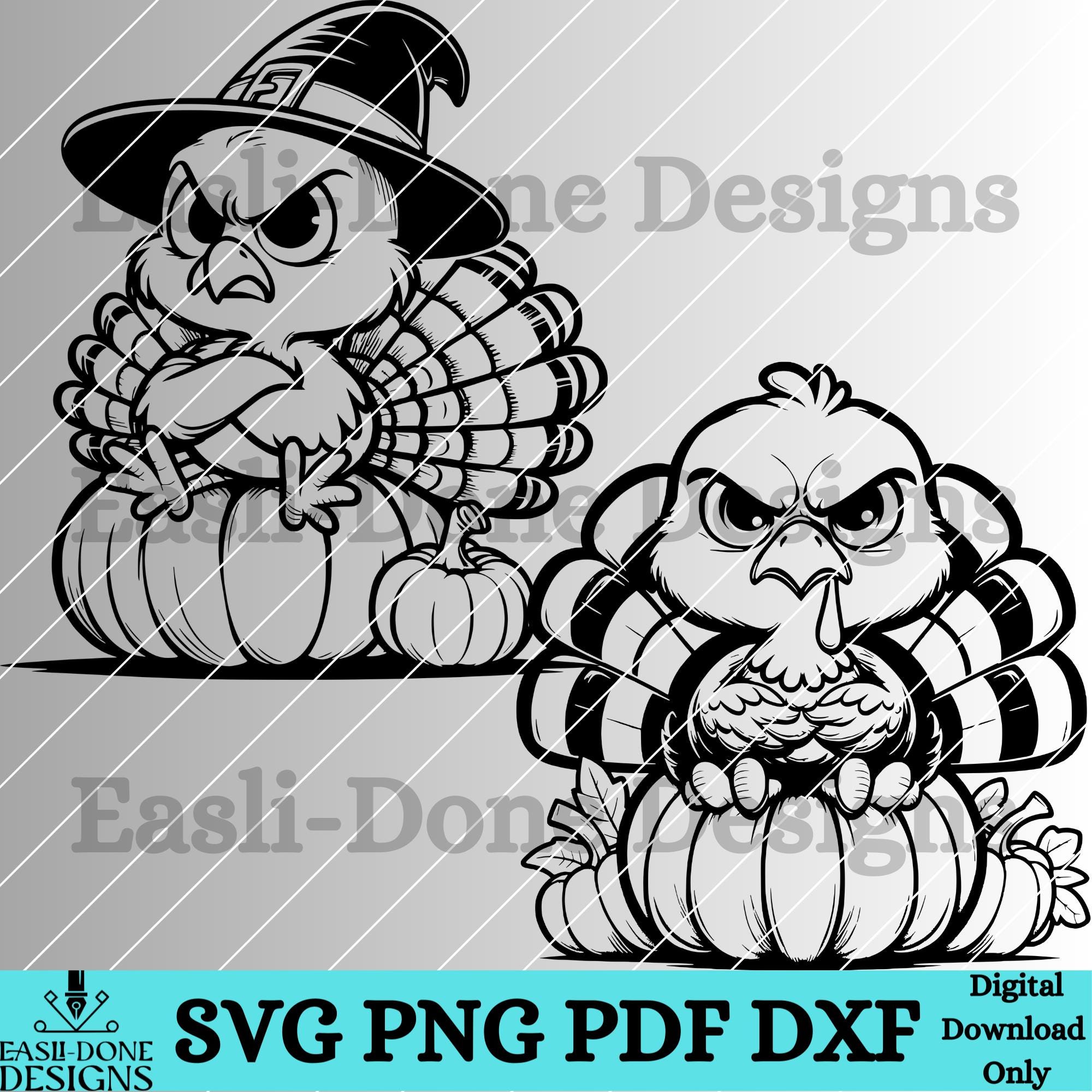 Thanksgiving Turkey Outline SVG Bundle: Fall Holiday Clipart (digital ...
