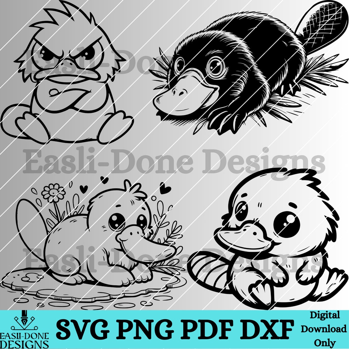Platypus Outline Bundle 8 Svg Png Pdf and Dxf Files Instant Download ...