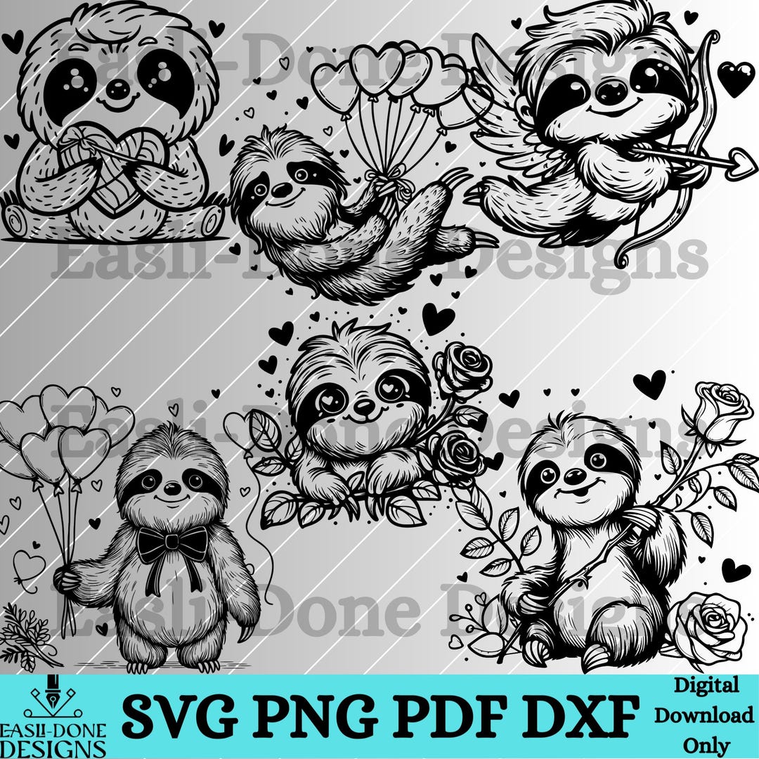 Sloth Valentine SVG Bundle: Heart Balloon Clipart (digital Download) - Etsy