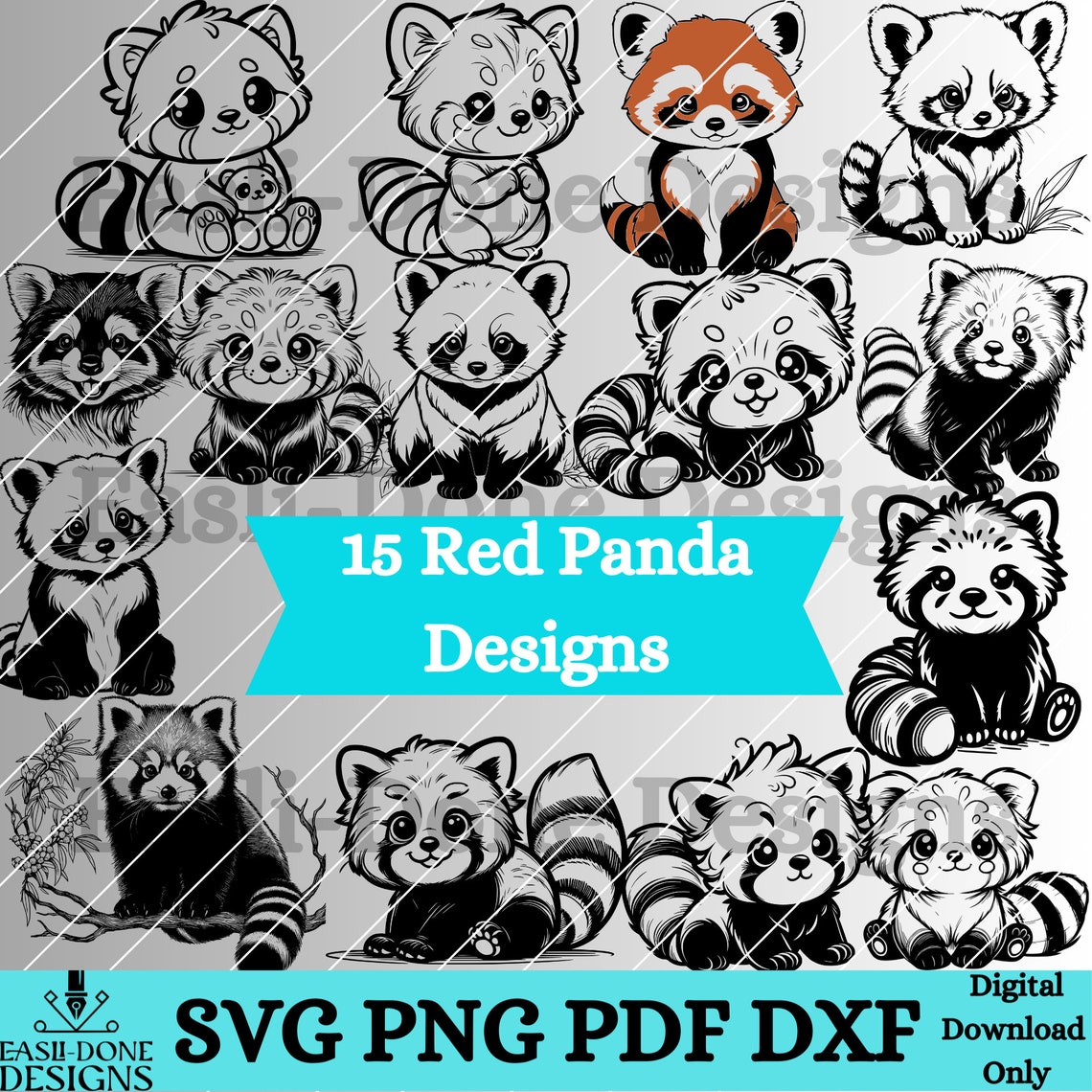 Red Panda Bear Outline Bundle 15 Svg Png Pdf and Dxf Files Instant ...