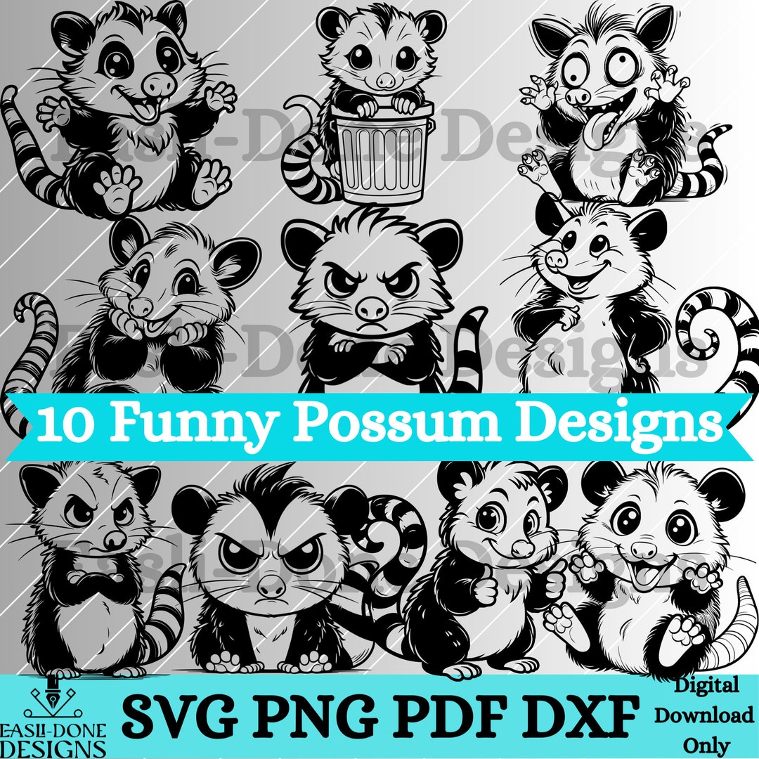 Possum SVG PNG Pdf and Dxf Files Instant Download Bundle 10 Cute Animal ...
