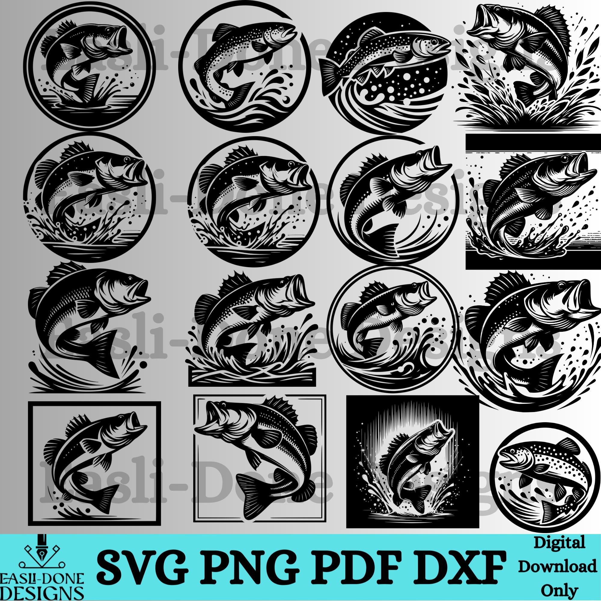 Lake Fish SVG Bundle: Bass, Trout, Muskie Silhouettes (digital Download ...