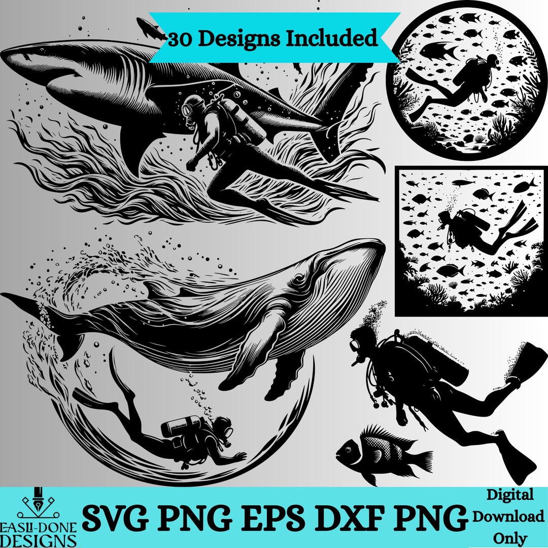 Scuba Diving SVG Bundle | Ocean Diver SVG | Shark & Whale SVG Bundle ...