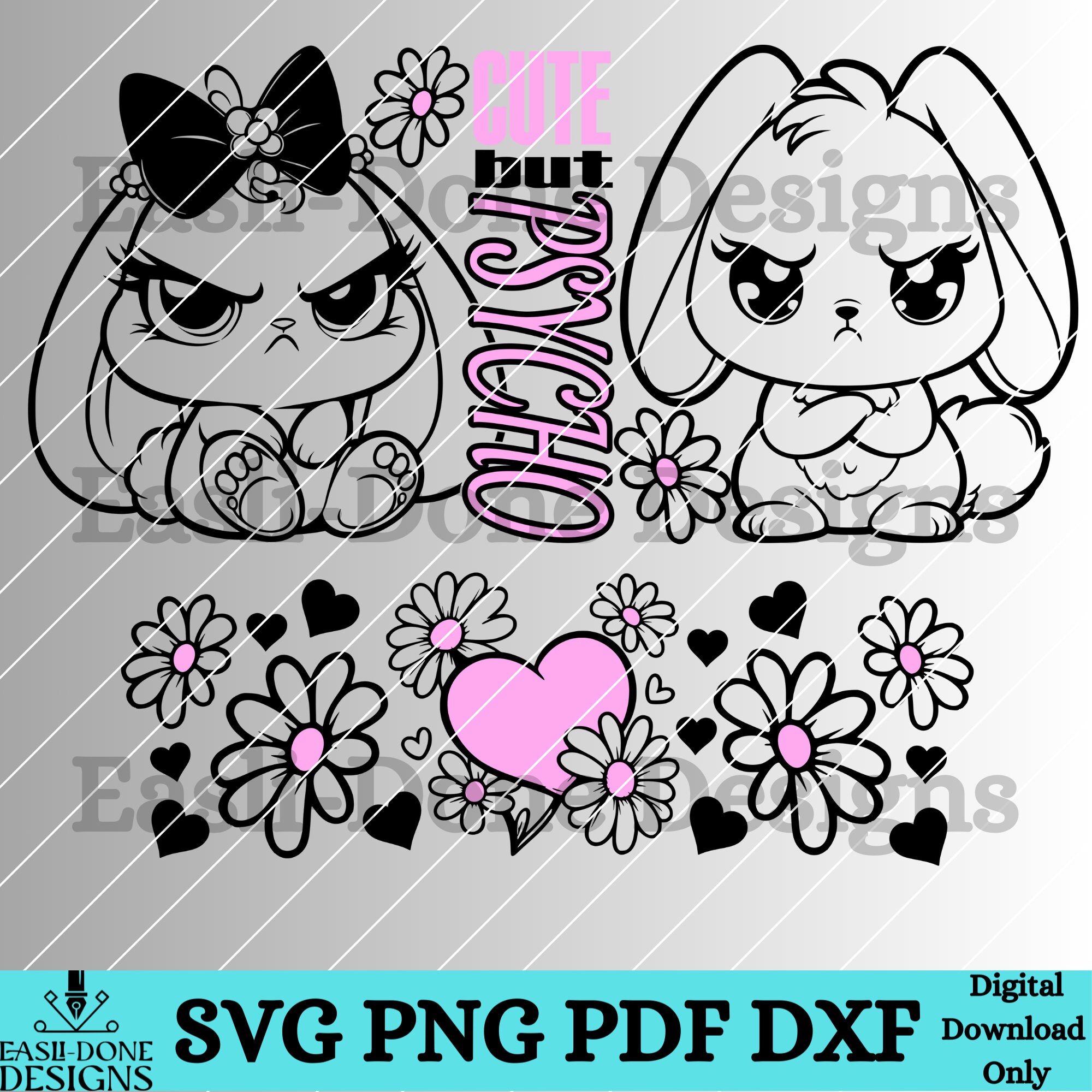 40 Oz Tumbler Wrap Cute but Psycho SVG PNG Dxf Pdf Files 40oz Bunny ...