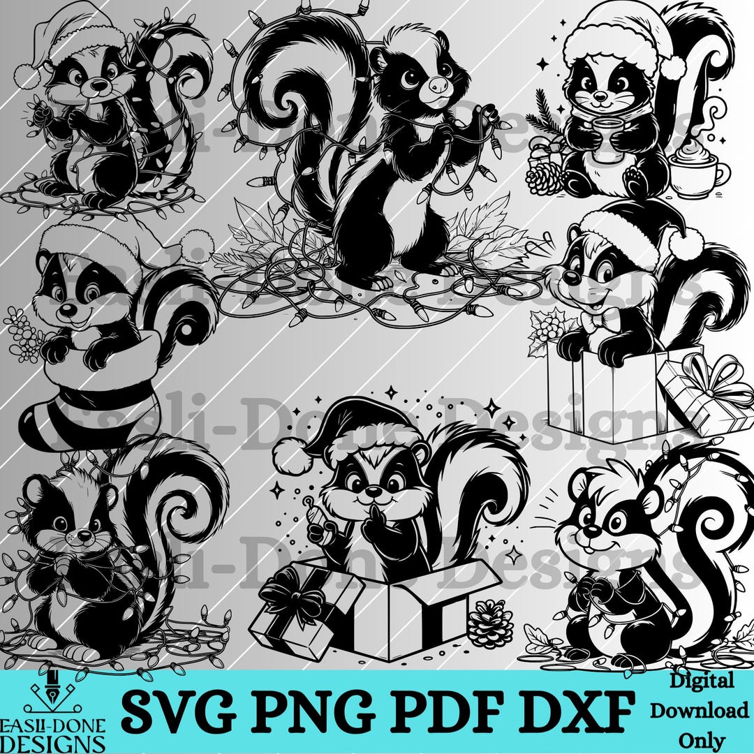 Skunk Christmas Outline Digital File Bundle SVG Cut Vector PNG ...