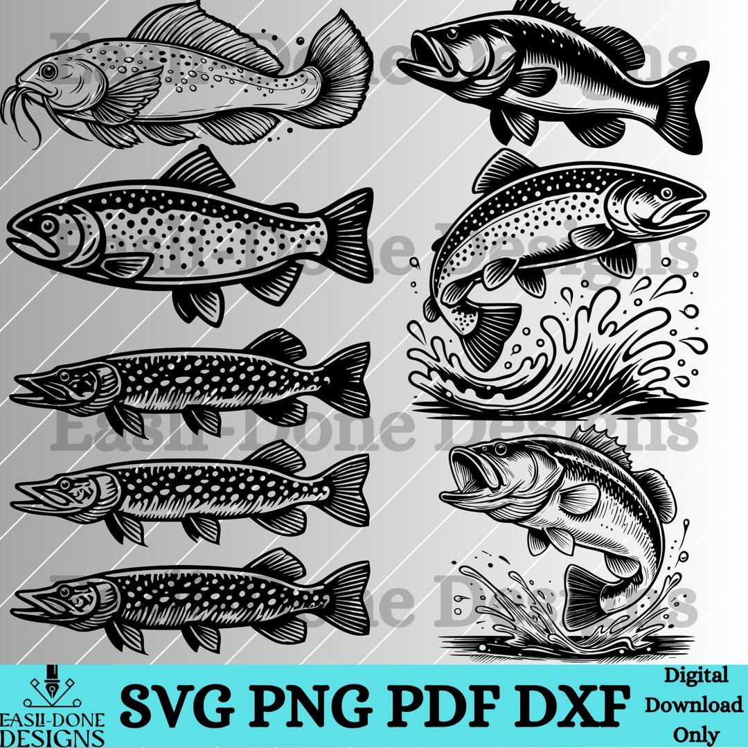 Fish Silhouette Outline SVG PNG Pdf and Dxf Files Lake Fish Silhouette ...