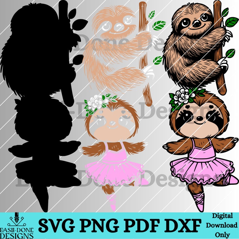 Sloth Layered Bundle 6 SVG PNG Pdf and Dxf Files Instant Download, Cute ...