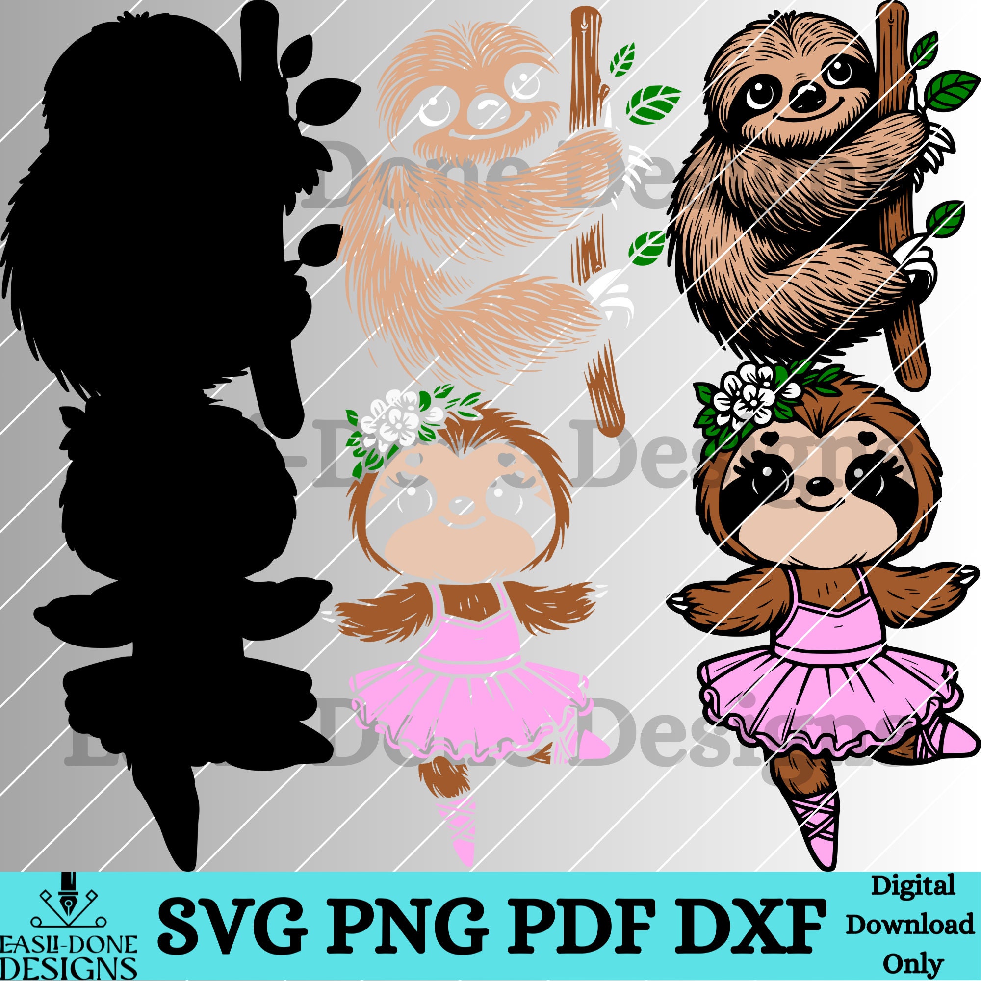 Sloth Layered Bundle 6 SVG PNG Pdf and Dxf Files Instant Download, Cute ...