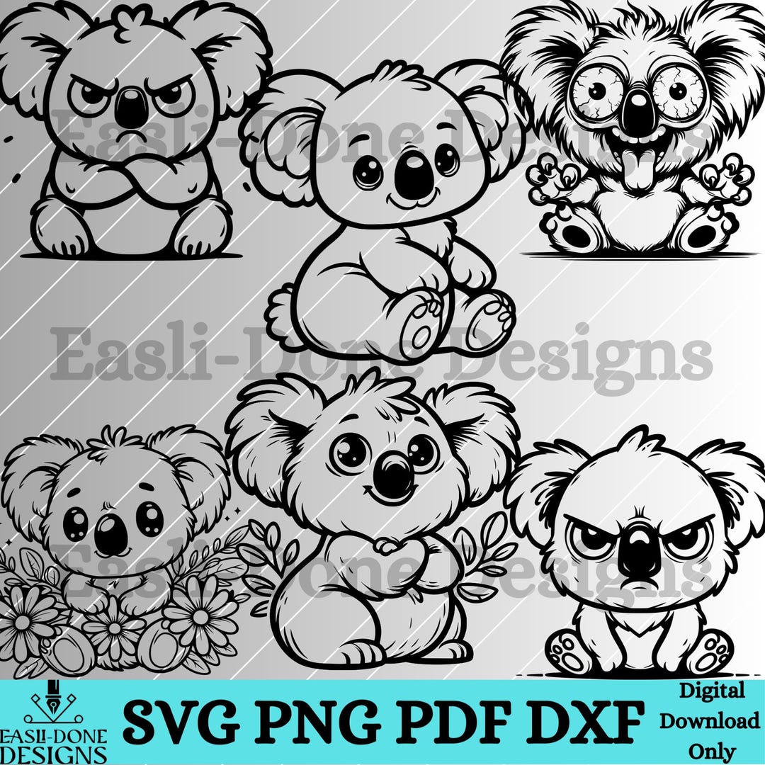 Koala Bear Outline Bundle Svg Png Pdf and Dxf Files Instant Download ...