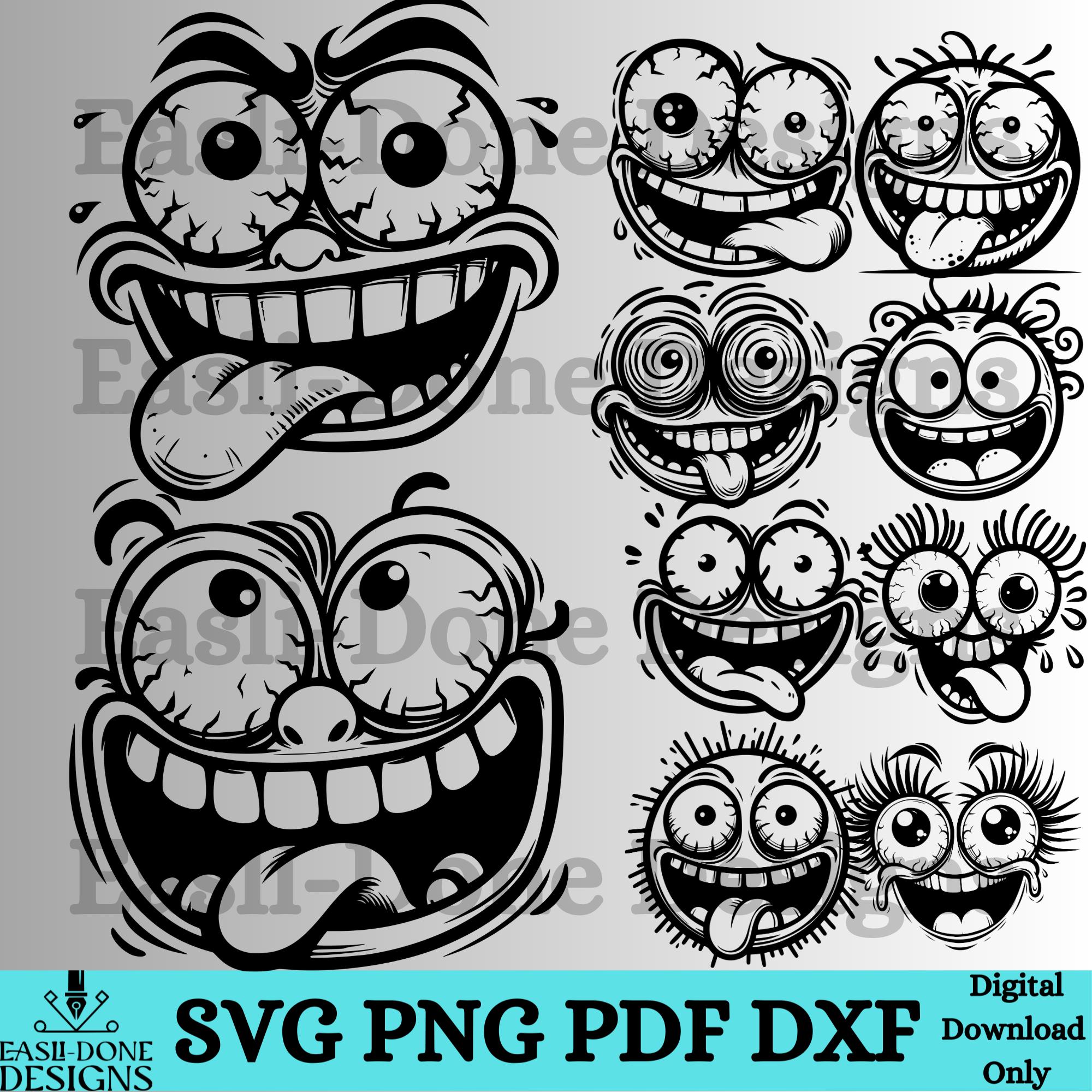 Funny Face Svg Bundle, Cartoon Face Clipart, Crazy Face Svg, Cutter and ...