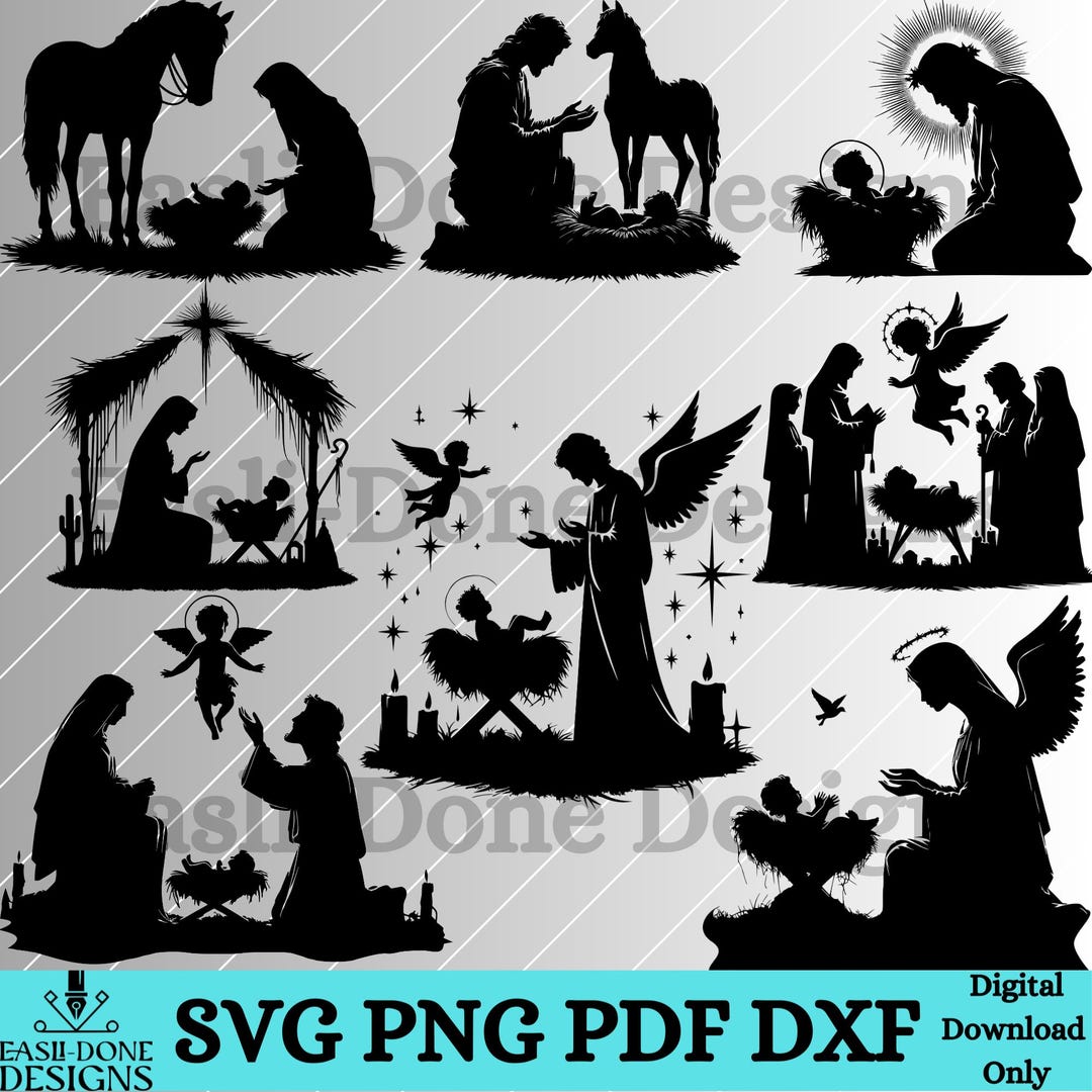 Christmas Nativity Bundle SVG PNG Pdf and Dxf File Nativity Silhouette ...