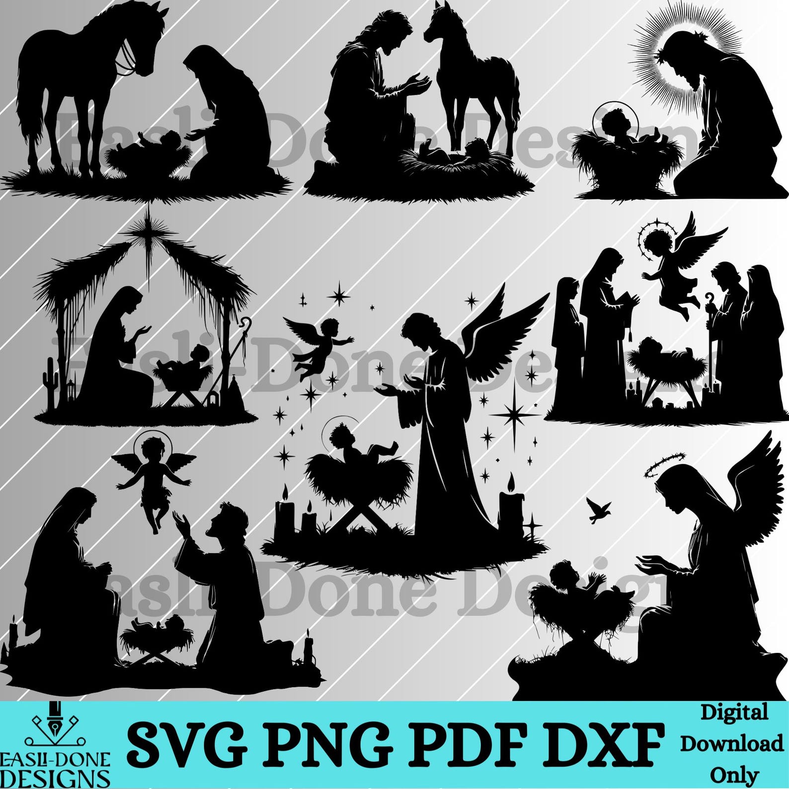 Christmas Nativity Bundle SVG PNG Pdf and Dxf File Nativity Silhouette ...