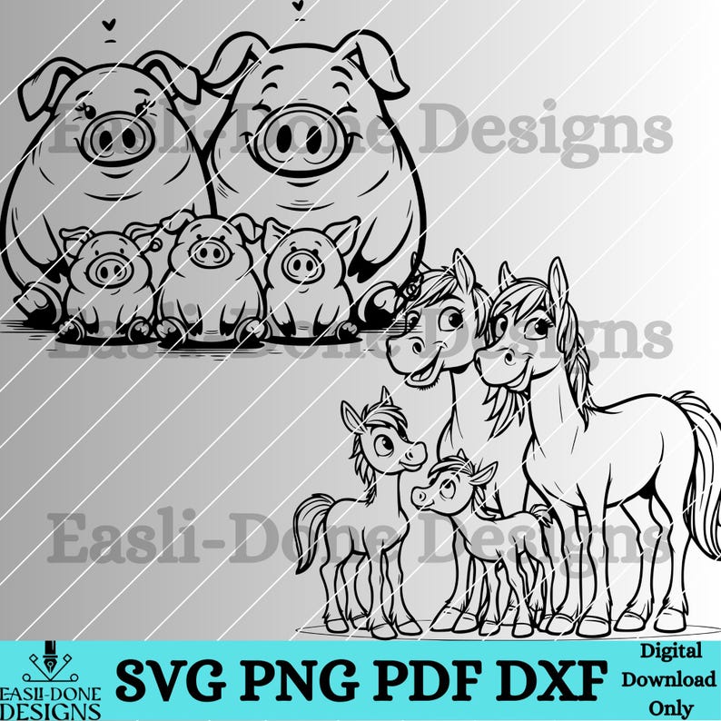 Funny Farm Animal Family SVG Bundle: Clipart Designs (digital Download ...