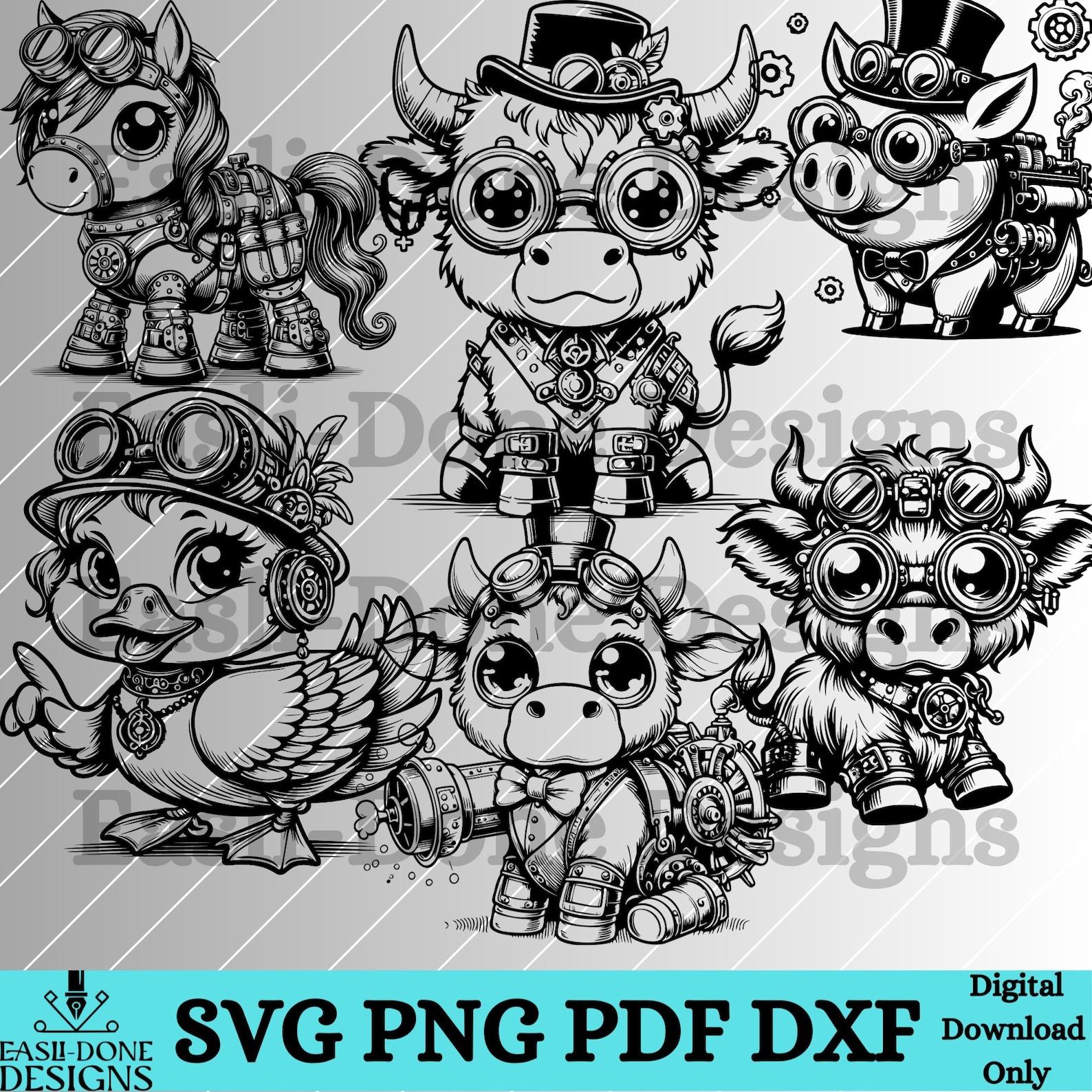 Steampunk Farm Animal SVG Bundle: Highland Cow Clipart (digital ...
