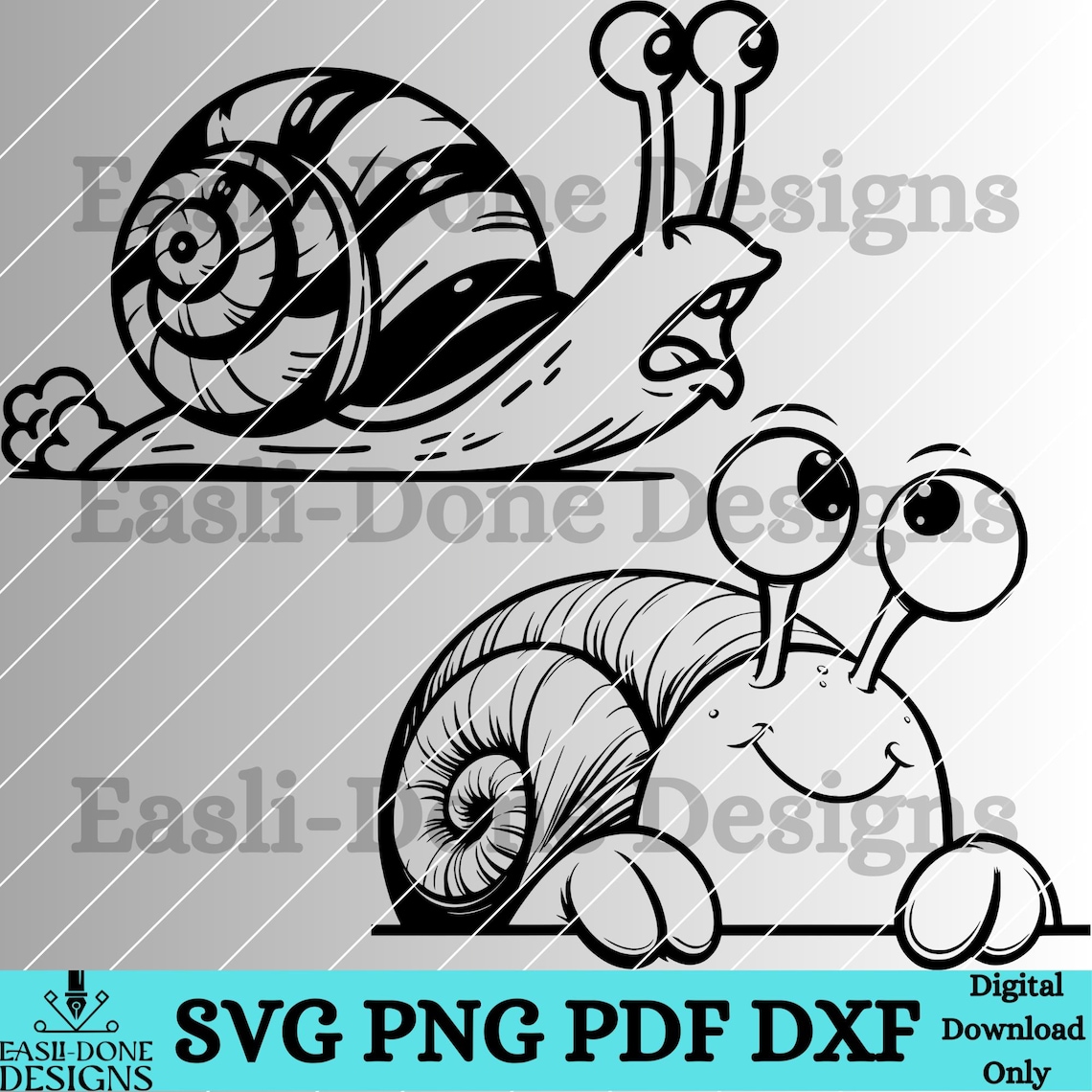 Silly Snail Design Outline Bundle SVG PNG Pdf Dxf Files Instant ...