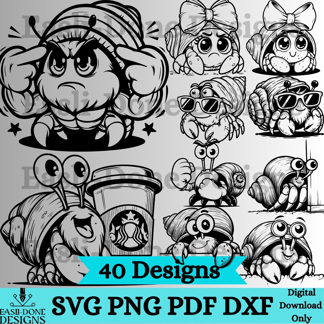 Funny Hermit Crab SVG Bundle: Clipart Designs (digital Download) - Etsy