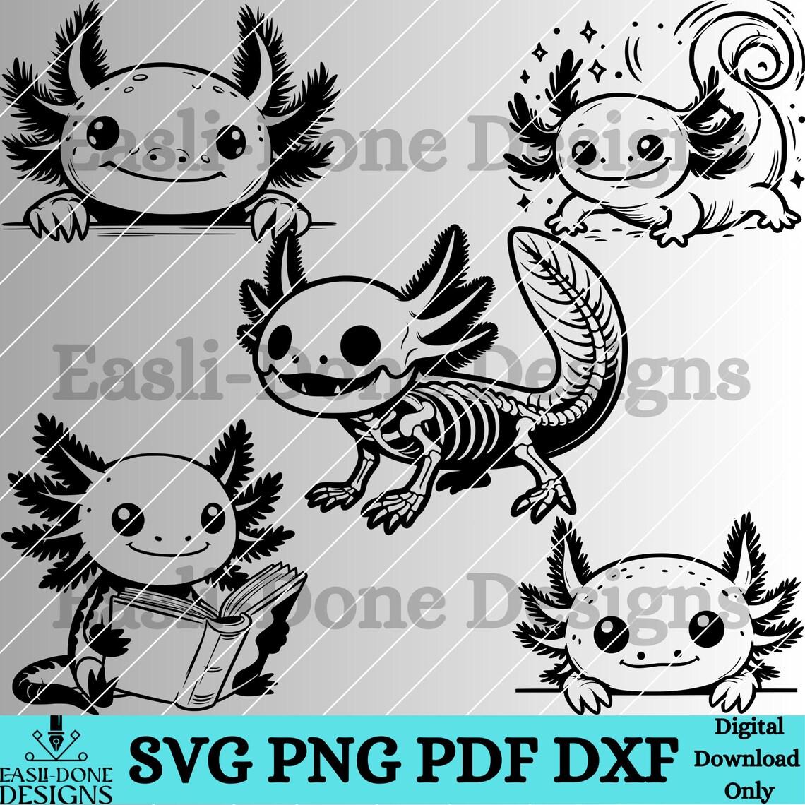 Axolotl Outline Bundle 10 Adorable SVG PNG Pdf and Dxf Files, Cute ...