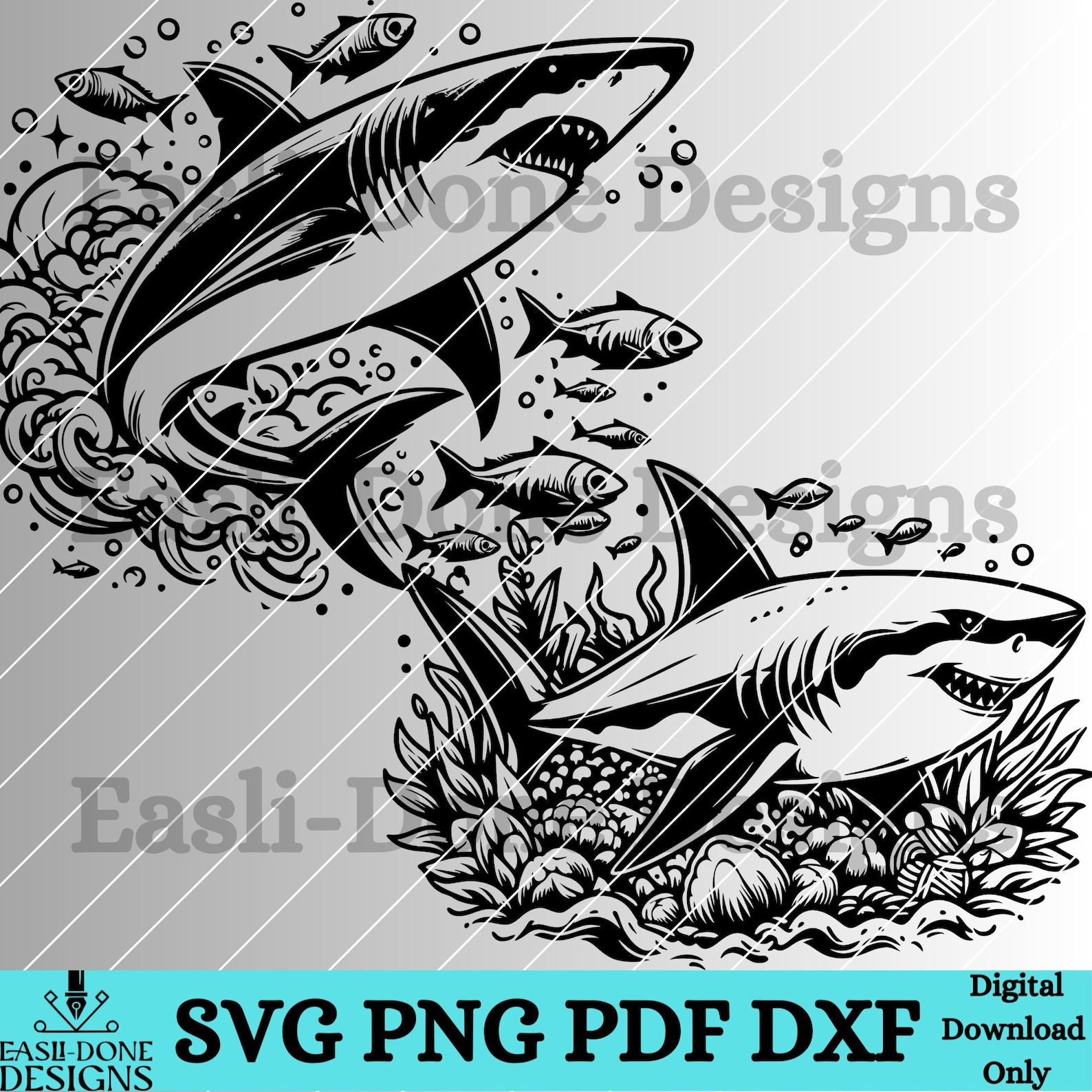 Shark Outline Bundle SVG PNG Pdf and Dxf Files Instant Download ...
