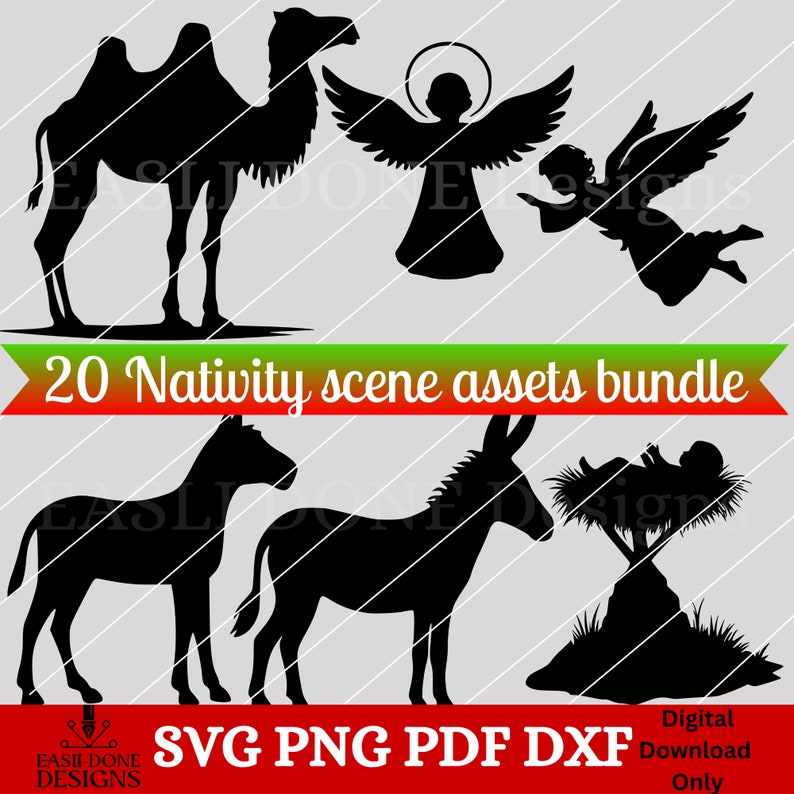 Christmas Nativity Scene SVG and PNG Bundle 20 Silhouette Assets for ...