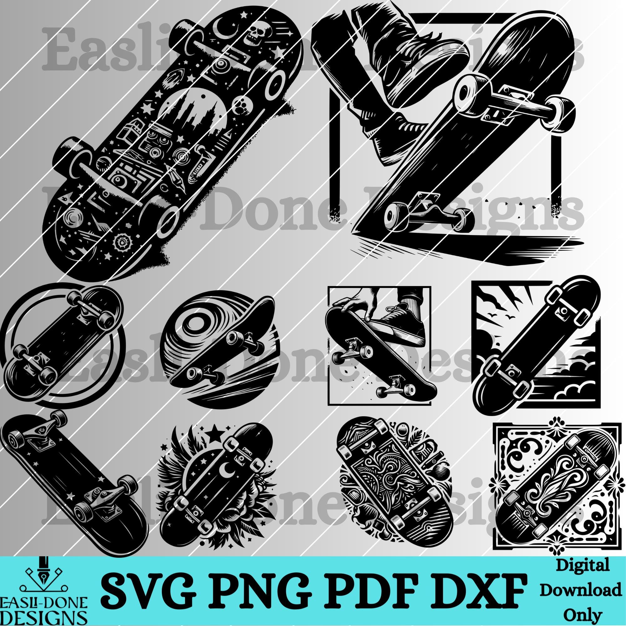 Skateboard SVG Bundle: Skater Silhouette Clipart, Laser Cut Files ...