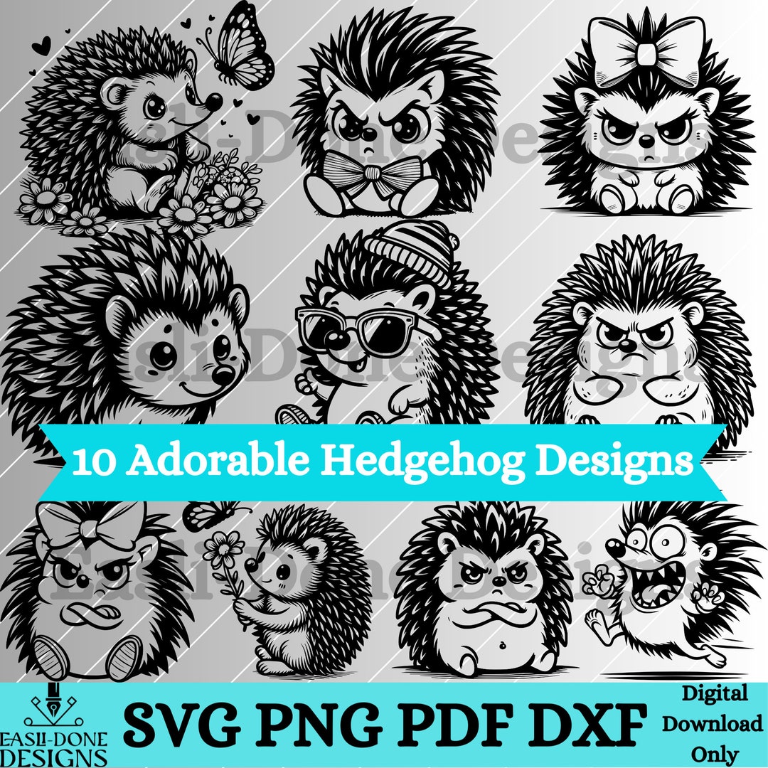 Hedgehog SVG PNG Bundle 10 Cute Unique Hedgehog Svg Png Pdf Dxf Cut and ...