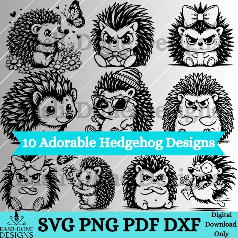 Hedgehog SVG PNG Bundle 10 Cute Unique Hedgehog Svg Png Pdf Dxf Cut and ...