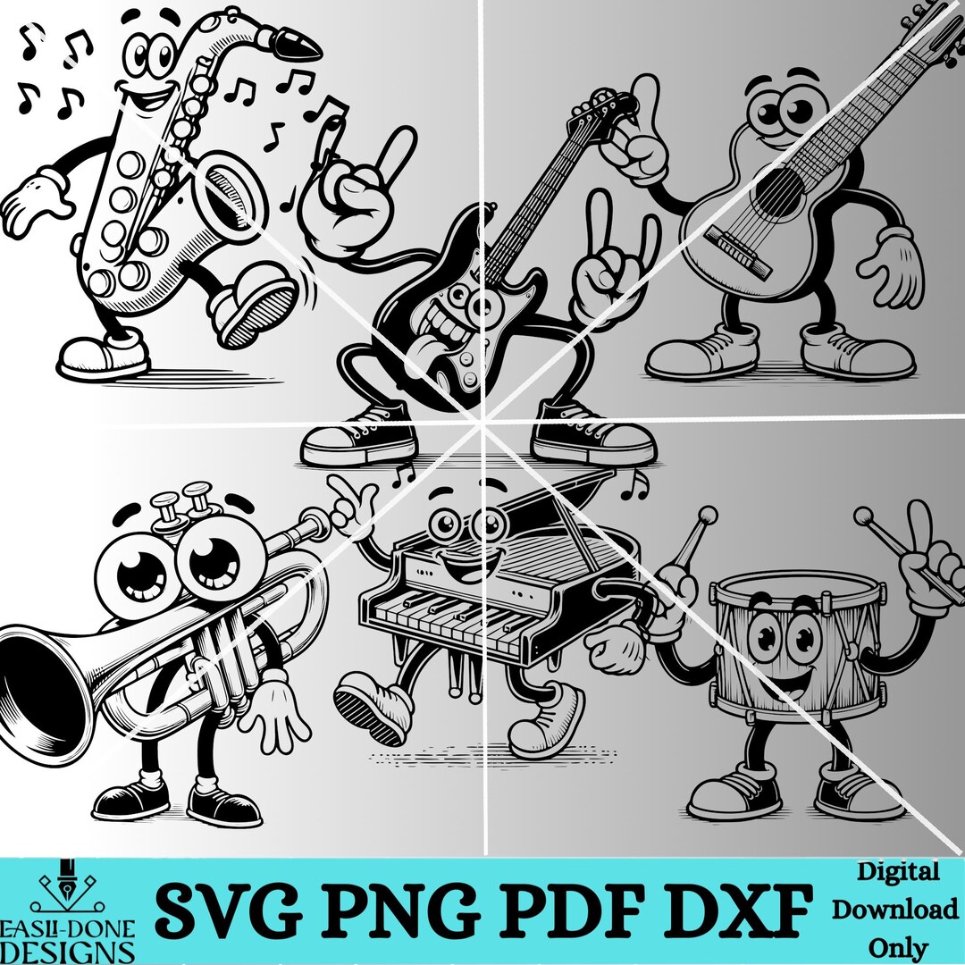 Music Svg Music Instruments Outline Digital File Bundle SVG PNG Pdf Dxf ...