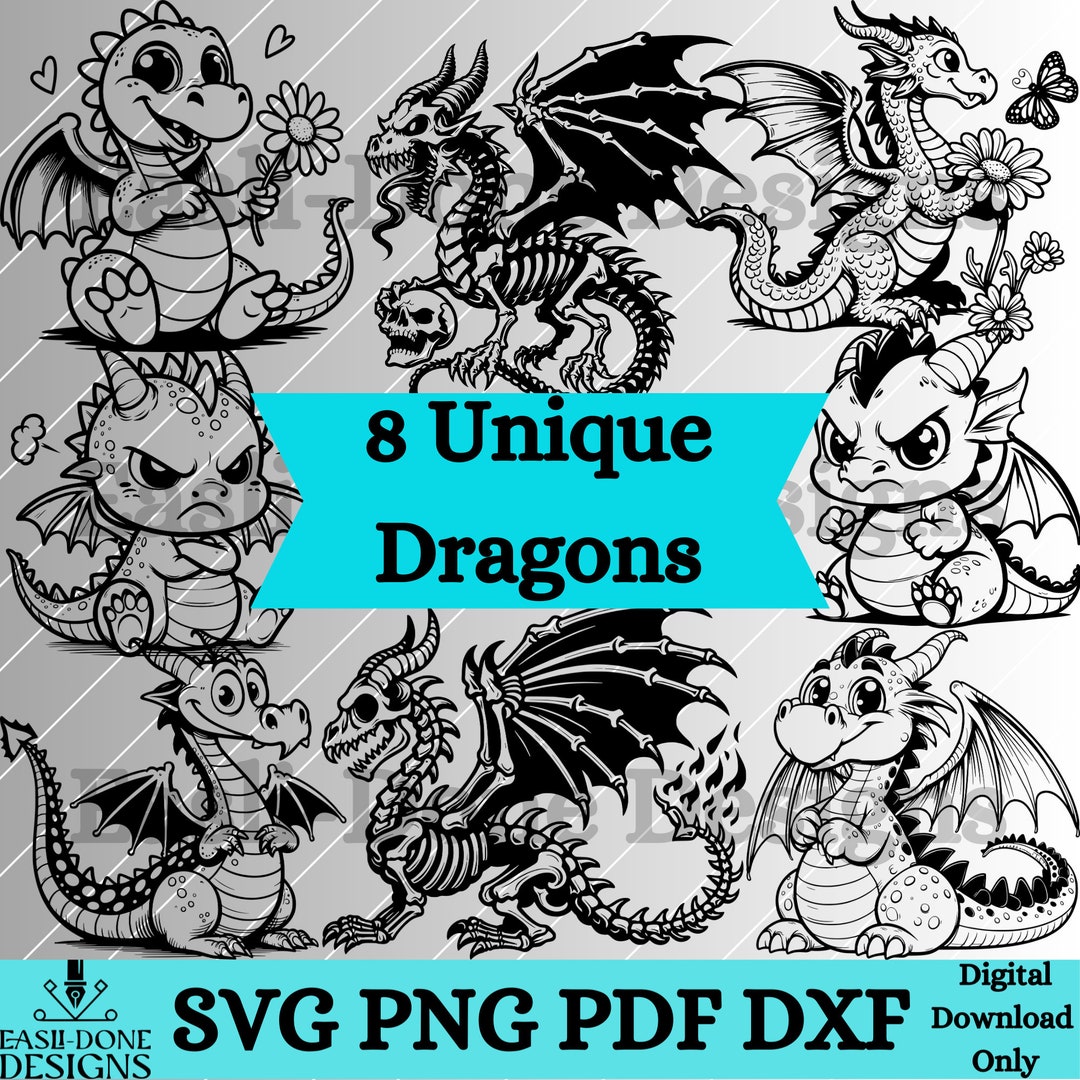 Dragon Outline Bundle SVG PNG Pdf and Dxf Files Instant Download ...