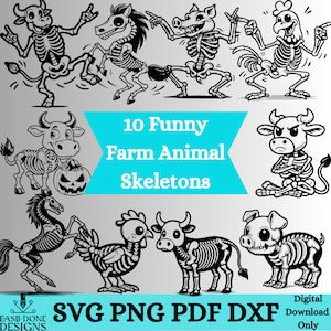 Funny Farm Animal Skeleton SVG Bundle: Halloween Clipart (digital ...