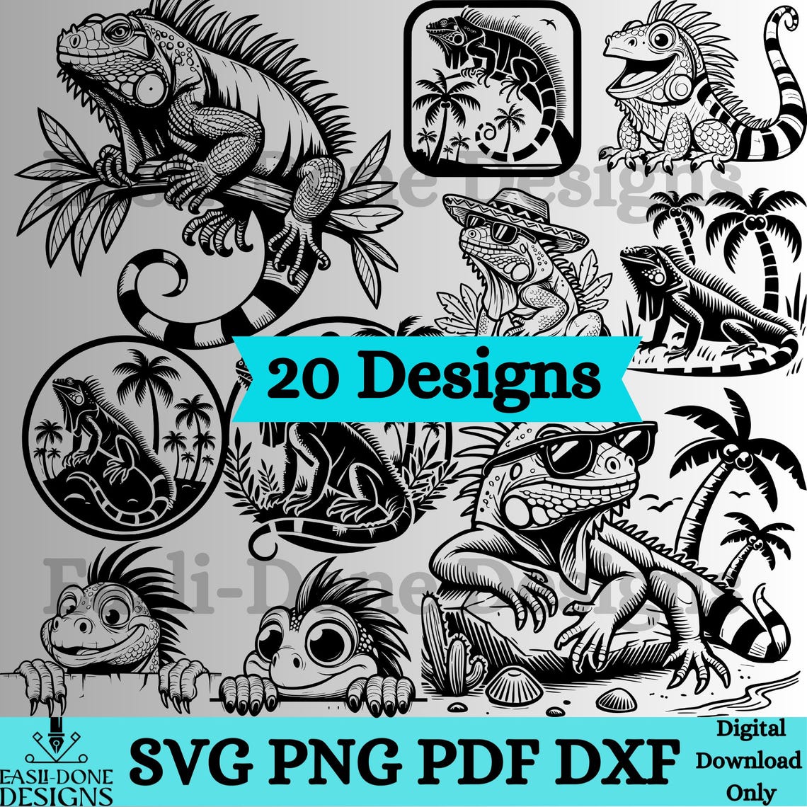 Iguana Silhouette Clipart Bundle: Reptile SVG, PNG, DXF (digital ...