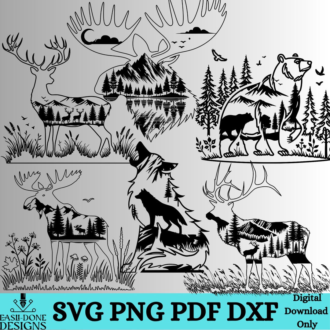 Forest Animal Outline Silhouette SVG PNG Pdf and Dxf Files Wildlife ...