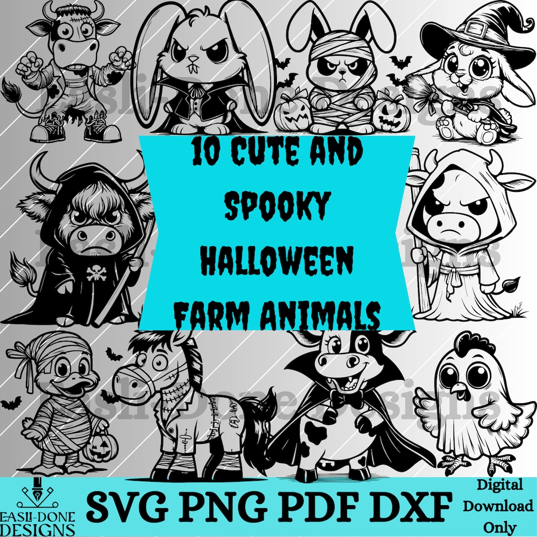 Halloween Farm Animal Outline Bundle 10 Funny Cute Design SVG PNG Pdf ...