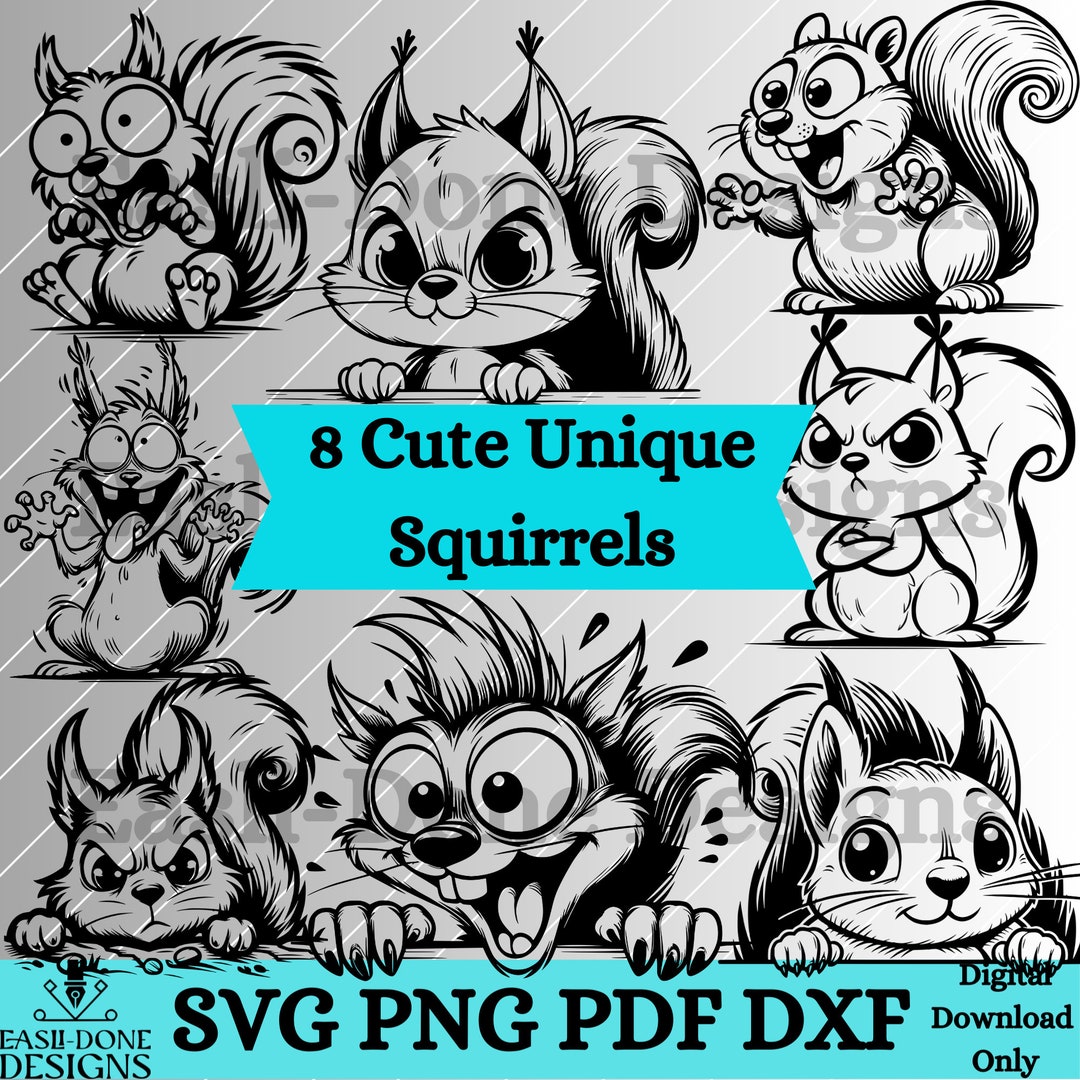 Squirrel Outline Bundle SVG PNG Pdf and Dxf Files Instant Download ...