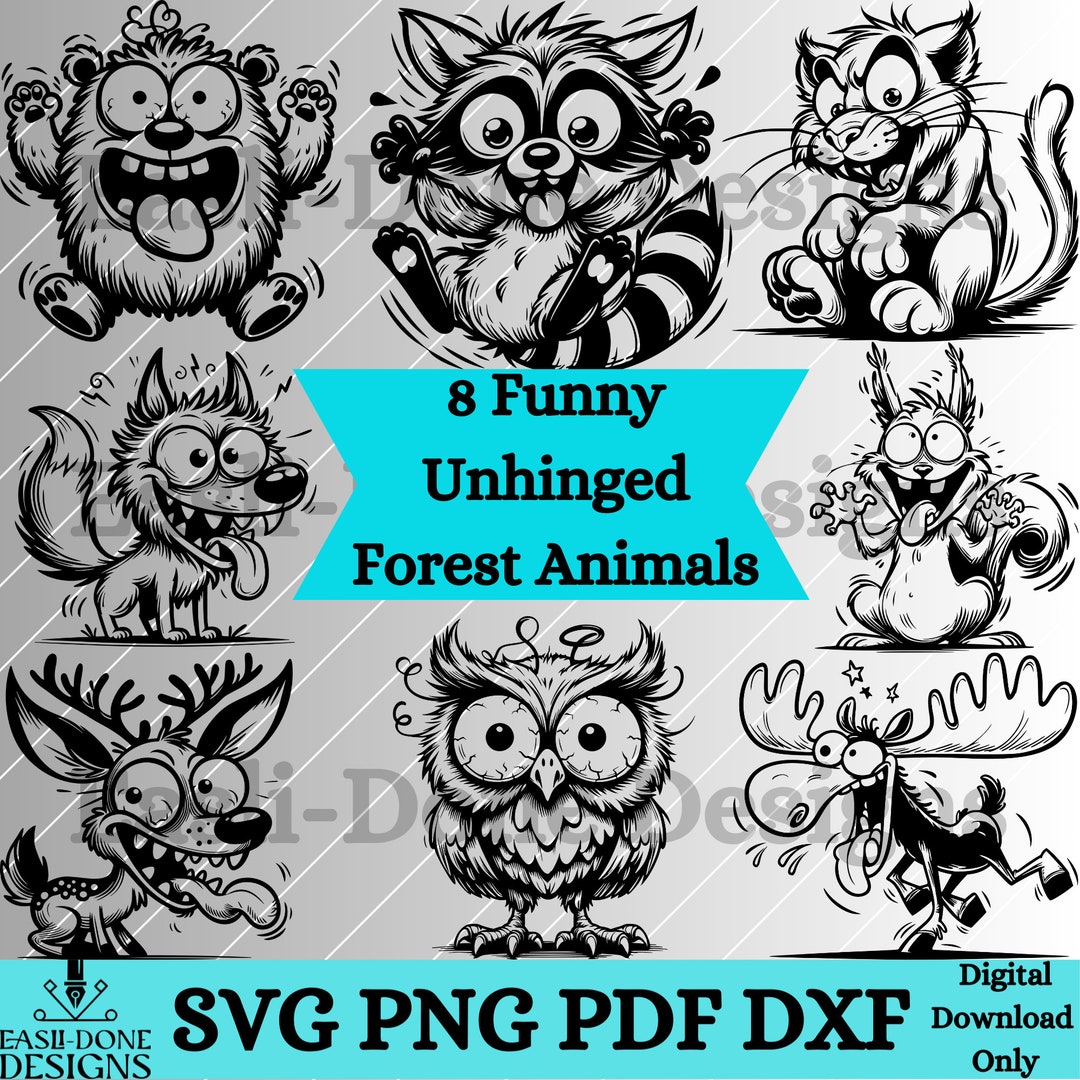 Crazy Fun Forest Animal Designs Unhinged Animal Outline Bundle SVG PNG ...