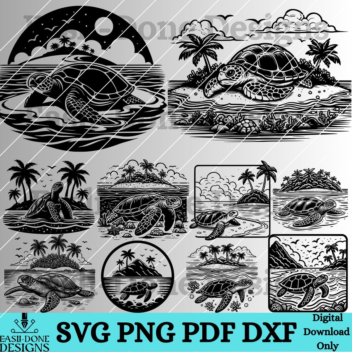 Sea Turtle Svg Bundle, Island Ocean Turtle Svg Png Pdf and Dxf Files ...