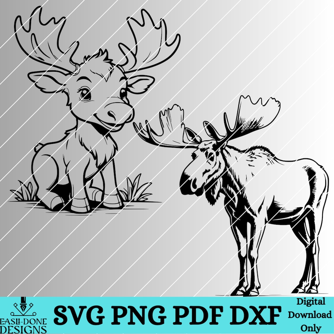 Cute Moose SVG Bundle 8 Svg Png Pdf Dxf Files Instant Download, Kawaii ...