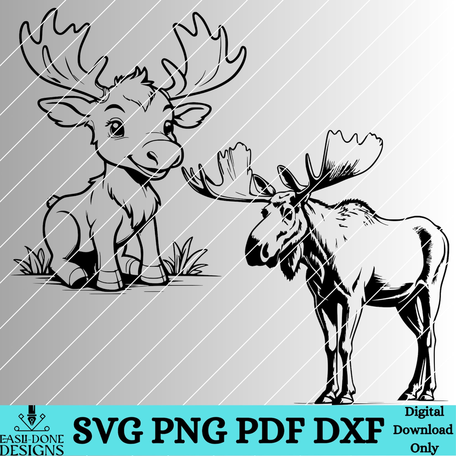 Cute Moose SVG Bundle 8 Svg Png Pdf Dxf Files Instant Download, Kawaii ...