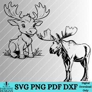 Cute Moose SVG Bundle 8 Svg Png Pdf Dxf Files Instant Download, Kawaii ...