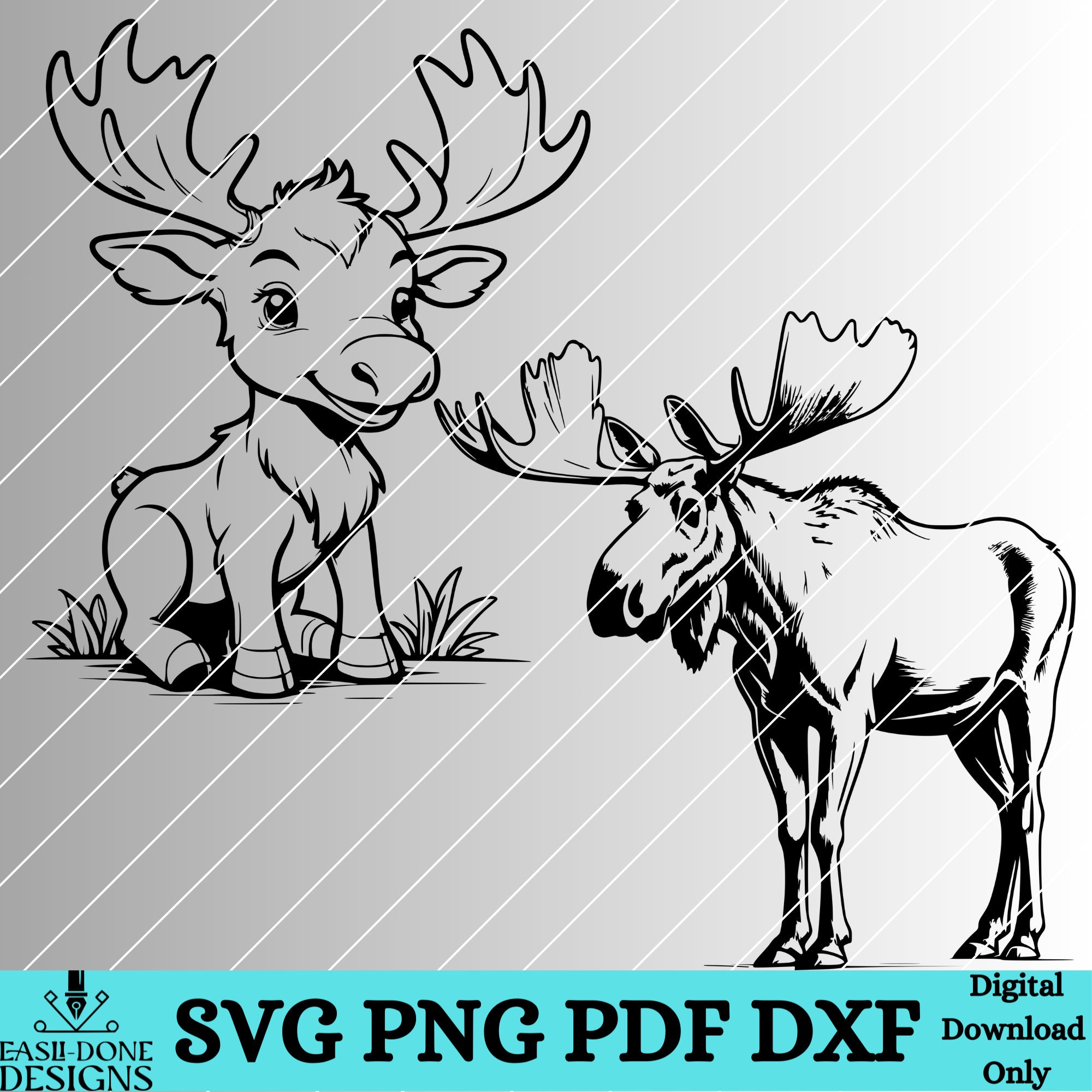 Cute Moose SVG Bundle 8 Svg Png Pdf Dxf Files Instant Download, Kawaii ...