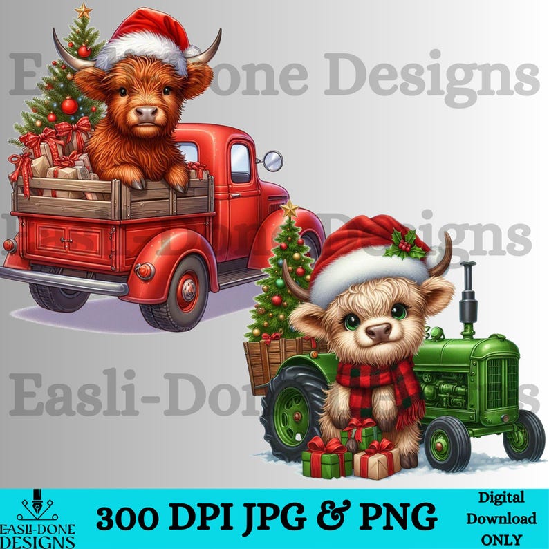 Christmas Highland Cow Clipart: Festive Farm Animals (PNG JPG) - Etsy